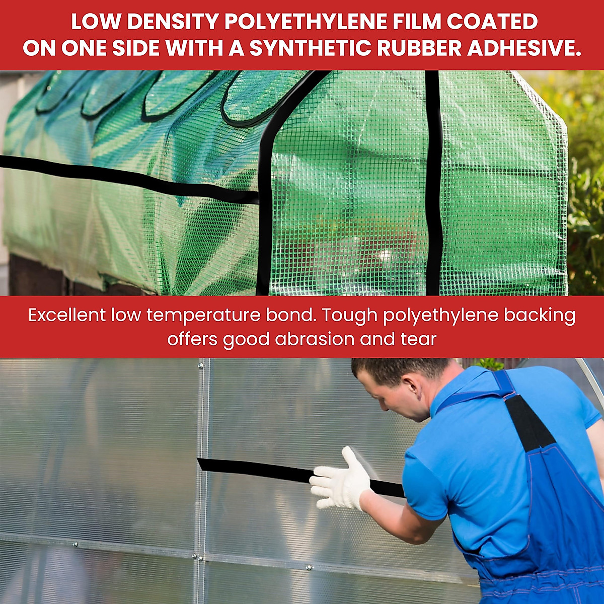 GGR Supplies T.R.U. LDPE Heavy-Duty Greenhouse Polyethylene Repair Weatherseal Film Tape. Long Term UV Exposure Ideal for Sealing and Seaming. (Clear, 2" X 36 Yards)