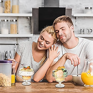 INSETLAN Ice Cream Sundae Glass Bowl Set of 4, Clear Stripes Footed Dessert Bowls 10oz, Glass Dessert Cups Perfect for Sundae, Ice Cream, Fruit, Salad, Cocktail, Trifle