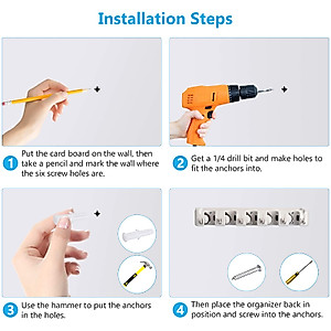 2 Pack Mop and Broom Holder wall mount - ONMIER Garage Organization Hanger Wall Mounted, Hanging Tool Organizer Storage Rack for Home Gard Yard Item - 5 Slots and 6 Hooks