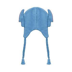 Disney Lilo and Stitch Peruvian Winter Beanie Hat, Knitted Stocking Cap with Tassels, Blue