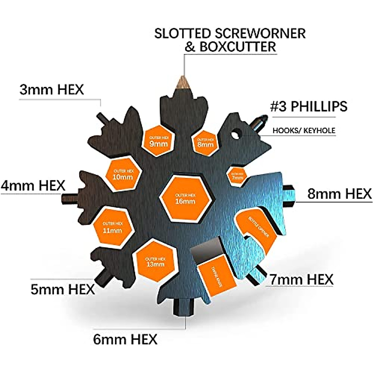 18-in-1 Snowflake Multi-Tool Tool Key Chain Tool Outdoor Travel Camping Adventure Daily Tool Handy Tool Christmas gift for Men Boyfriends Kids