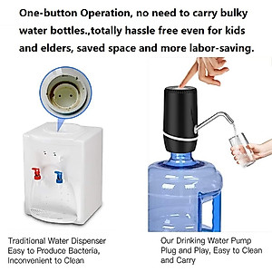 5 Gallon Electric Portable Water Dispenser, Universal USB Charging Water Bottle Pump, 5 Gallon Jug Water Dispenser with Silicone Cap - Black