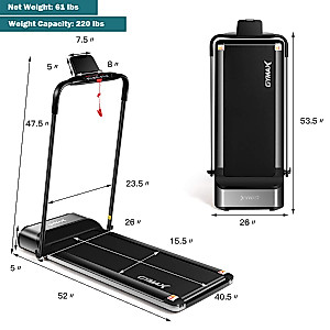 GYMAX Folding Treadmill, Slim Foldable Exercise Running Walking Machine with LED Monitor & Tablet/Phone Holder, Ultra-Thin Installation-Free Treadmill for Home/Gym Black