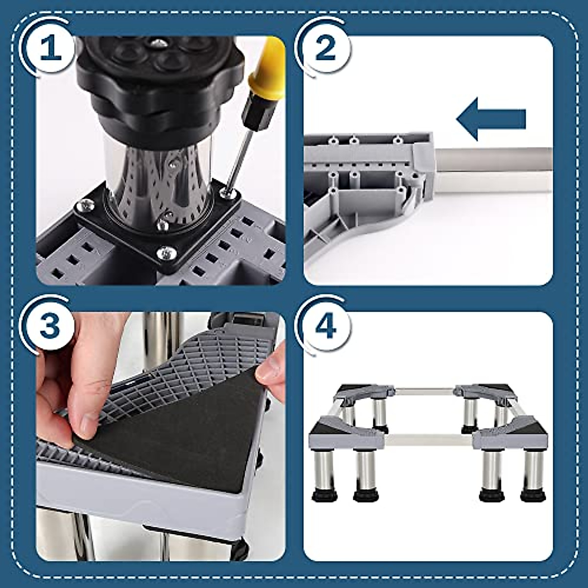 Kokorona Washing Machine Stand Mini Fridge Stand with 8 Strong Feet (7.1-8.3in High), Adjustable Refrigerator Base Multi-Functional Washer Dryer Pedestals, Max Load 440LBS