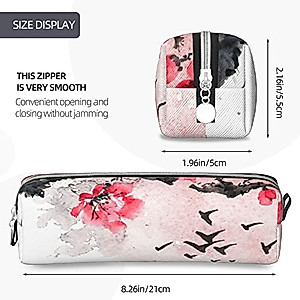 allgobee Pu Leather Pencil Bag Pen Case Watercolor-Painted-City-Chinese Students Stationery Pouch Pencil Holder Desk Organizer