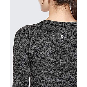 CRZ YOGA Women's Seamless Athletic Long Sleeves Sports Running Shirt Breathable Gym Workout Top Black/White-Slim Fit Large
