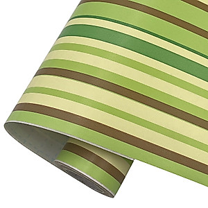 Yifely Peel & Stick Shelf Liner Removable Furniture Paper for Covering Apartment Old Cabinets Drawers, Green Stripes, 17.7 Inch by 9.8 Feet