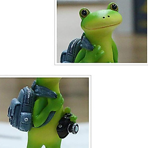 HEALLILY Frog Figurines Frog Garden Statue Meditating Frog Miniature Resin Animal Sculpture for Micro Landscape Fairy Garden Decoration (Travel Frog)
