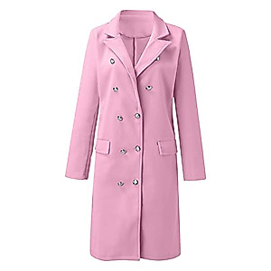 Hemlock Women Slim Overcoat Long Double Breasted Wool Coats Lapel Plus Size Cardigans Trench Jacket Outwear Pink