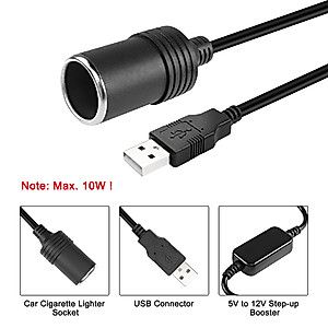 MEIRIYFA USB to Cigarette Lighter Socket Converter for Car,USB A Male 5V to 12V Step Up Car Cigarette Lighter Female Adapter Cable for Car Driving Recorder,GPS,E-Dog