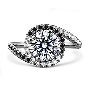 10 Hearts & Arrows 81 Facets 2 Ct Pave Black & White Simulated Diamond Ring 925 Silver Platinum Plated RSPIRALBW-100