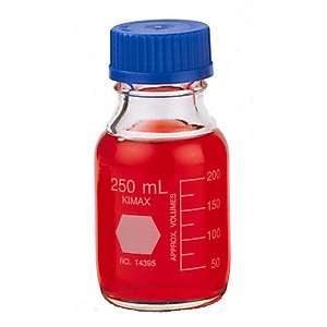 Kimble Chase DWK Kimble 250mL GL45 Round Media Bottle with Blue Cap, Graduations, 14395-250, Qty 1,250 mL