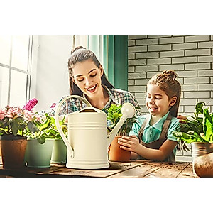 Watering Can for Indoor Plants, Flower Watering Can Outdoor for House Plants Garden Flower, Small Watering Can Indoor Long Spout with Sprinkler Head (1/2 Gallon, Ivory)