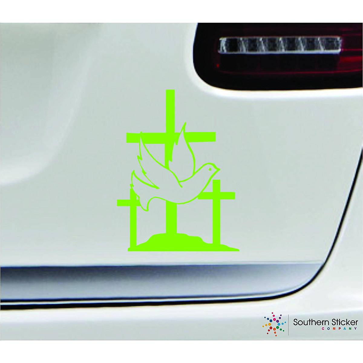 Holy Trinity Dove and Cross 5.2x3.9 Limegreen America United States Color Sticker State Decal Vinyl - Made and Shipped in USA