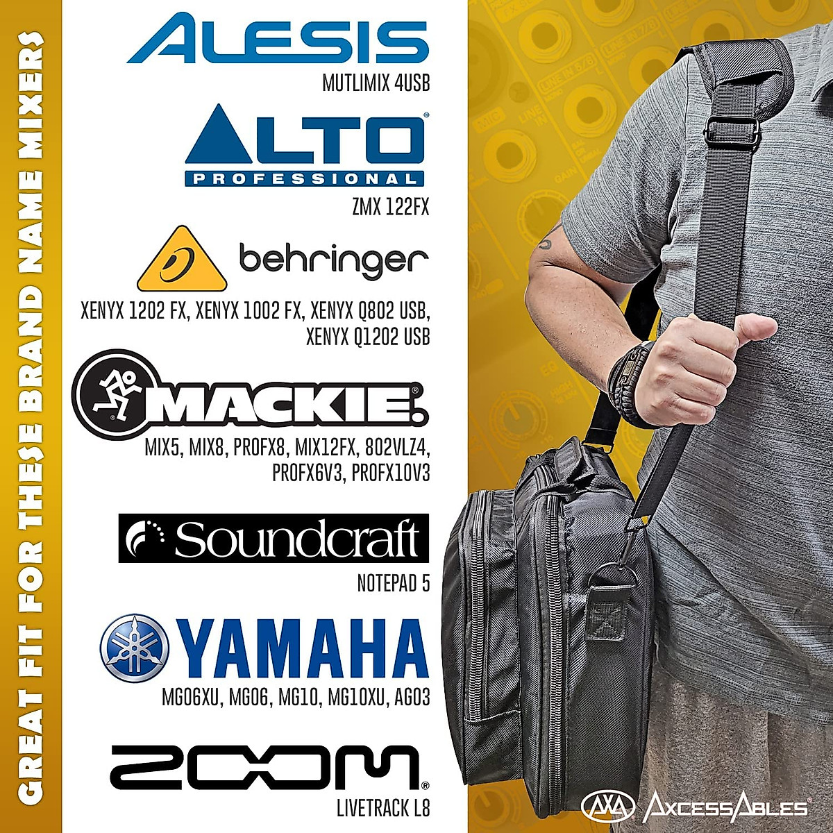 AxcessAbles Audio Mixer Gig Bag | Padded Mixing Sound Board Bag - 12x12x4 | DJ Mixer Case | Compatible with MG06, AG03, MG10X, Mix8, ProFX8, 802VLZ4, Xenyx X1204USB| Small Mixer Case