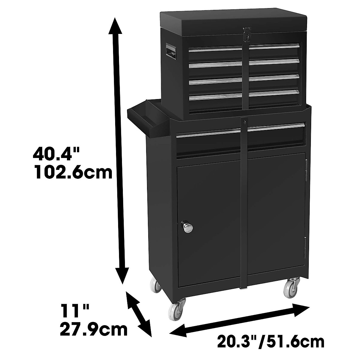 ROAD DAWG Torin Rolling Garage Workshop Organizer: Detachable 4 Drawer Tool Chest with Large Storage Cabinet and Adjustable Shelf, Black