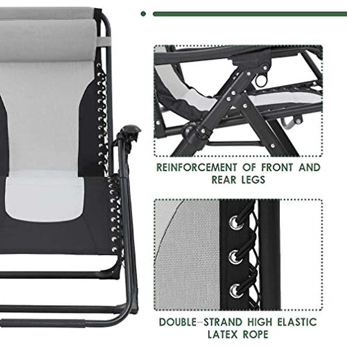 Zero Gravity Chair Patio Chair Lounge Chair Chaise Oversized, 420 lbs Weight Capacity Outdoor Folding Adjustable Recliner Chair with Cup Holder Tray and Pillows for Pool, Beach, Lawn, Deck, Yard