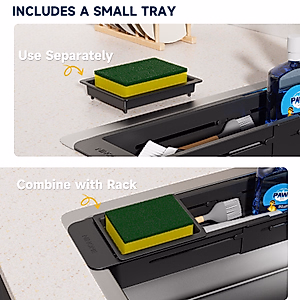 NiHome 17.5’’x15.3’’ Roll Up Dish Drying Rack with Side Utensil Holder Tray Over Sink Detachable Foldable Collapsible Stainless Steel Multipurpose Kitchen Drainer (Black)