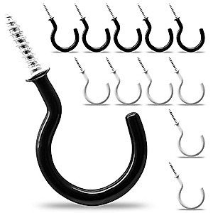 Biaungdo 2 Inch Metal Screw-in Hooks, Black and White Ceiling Cups Hooks for Hanging, 12 Pcs