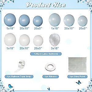 Dusty Blue Balloon Arch Kit 126 Pcs Blue and White Balloon Arch Garland Kit Include Light Blue Macaron Blue Sand White Balloons for Wedding Birthday Baby Shower Gender Reveal Decorations