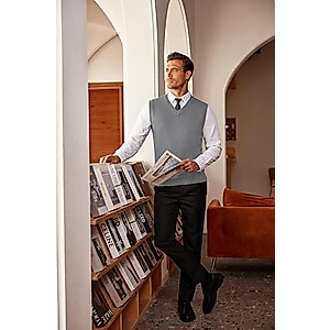 COOFANDY Men s Wool Blend Relax Fit Vest Knit V-Neck Sweater