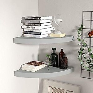 Natulvd Corner Floating Shelves, Φ13.8 Wall Shelf Set of 2, Shelves for Wall Decor, Wall Mount Display Shelf with Invisible Brackets for Bathroom Bedroom Kitchen Garage - Grey