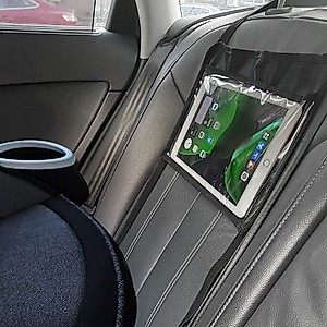 Car Back Seat Holder Compatible with iPad Kindle Samsung Tablet for Rear and Forward Facing Mirror, Universal Car Backseat Tablet Holder with Clear Touchable Case, Tablet Mount for Women Kids (Black)