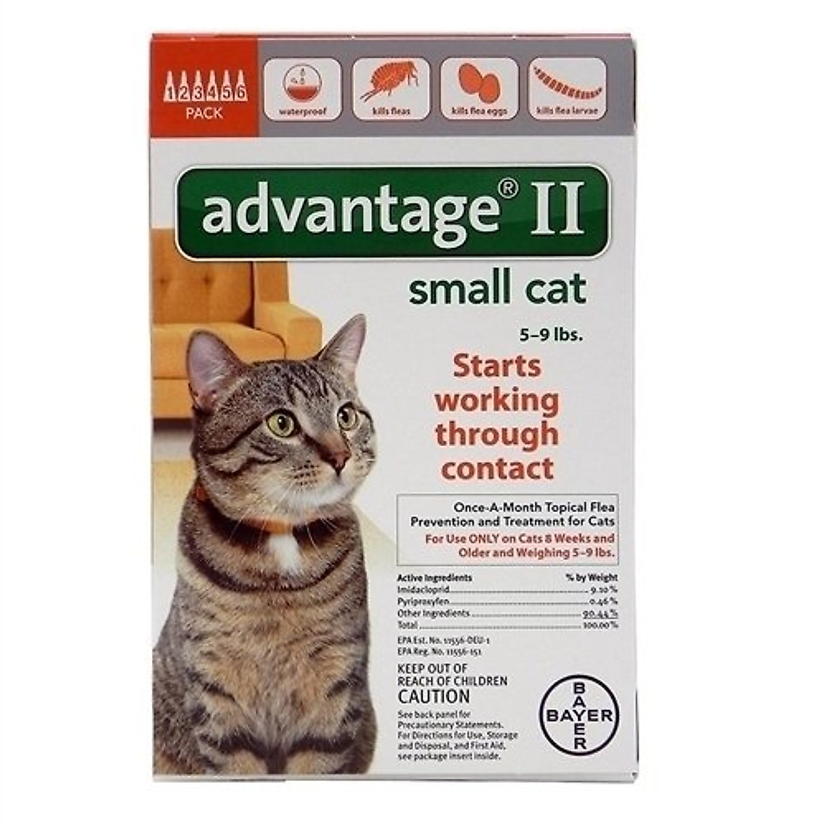 Advantage II Once-A-Month Topical Flea Treatment for Cats & Kittens up to 9 Lbs (6 Applications)