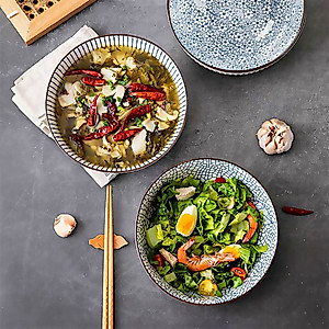 Houlu 60 oz Pho Bowls, Large Soup Bowl, Japanese Ramen Bowl Set, Big Porcelain Bowls Set of 3, 8 inches