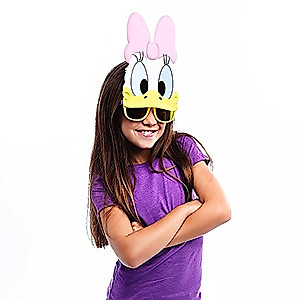 Sun-Staches Disney Official Daisy Duck Sunglasses Costume Accessory, UV400 Lenses, Yellow Frames with Pink Bow Mask, One Size Fits Most