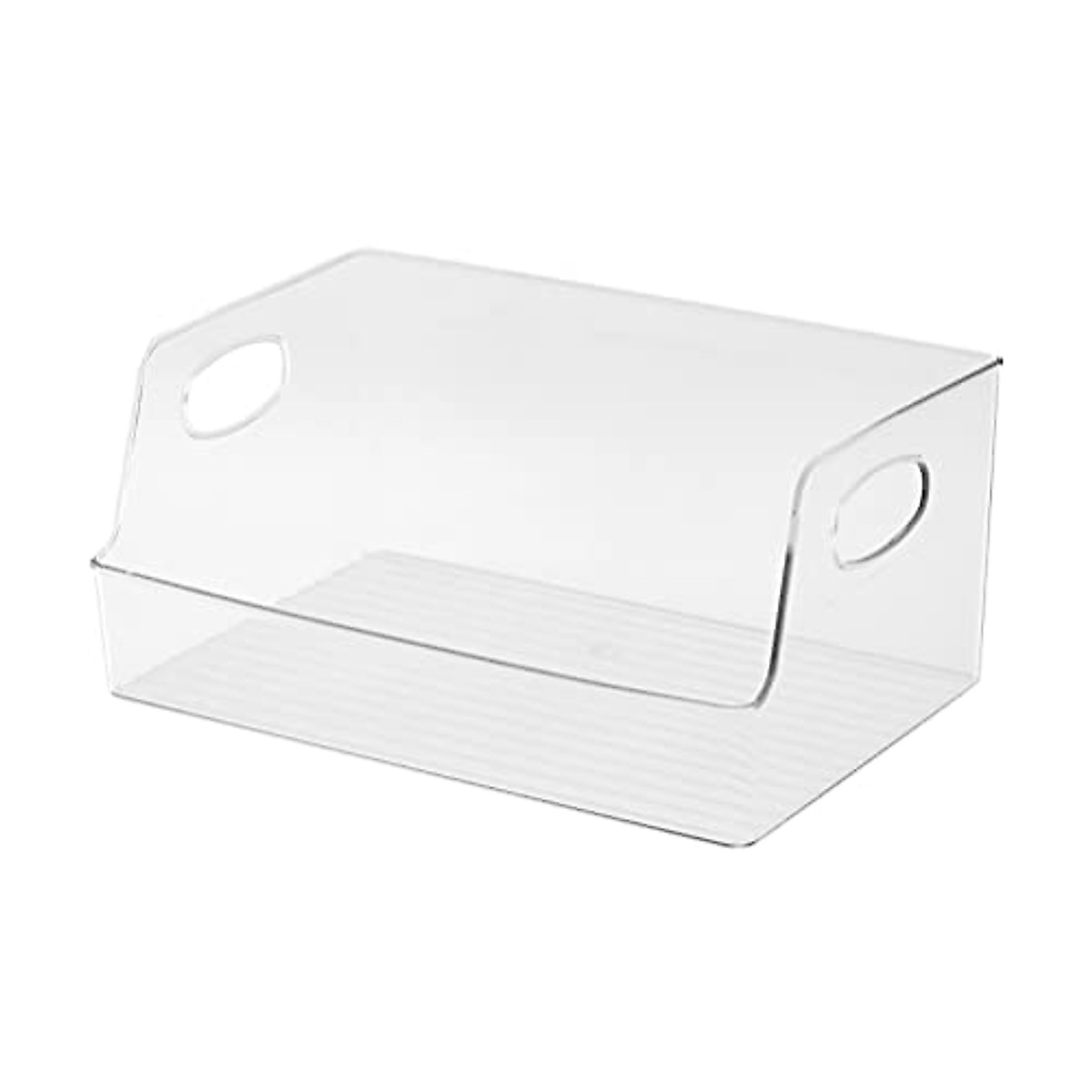 Plastic Bin Storage Organizer Basket Container with Handle for Home Office Kitchen Cabinet Pantry Shelf Organization Holds Notebook Books Food Ligne Collection Clear