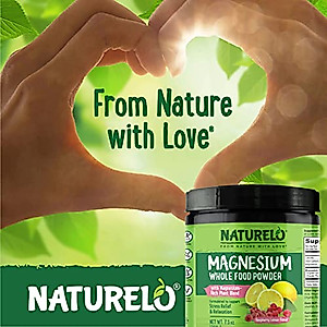 NATURELO Whole Food Magnesium Powder - Supports Stress Relief, Relaxation, Raspberry Lemon Flavor - 40 Servings | 7 oz