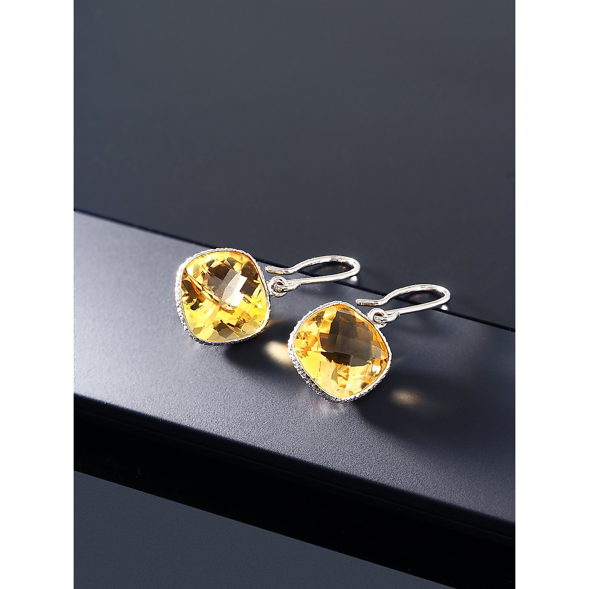 Gem Stone King 925 Sterling Silver Yellow Citrine Stud Dangle Earrings For Women (10.00 Cttw, Gemstone Birthstone, 11MM Cushion Cut)