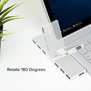 Plugable USB Hub, Rotating 4 Port USB 3.0 Hub, Driverless Powered USB Hub (Compatible with Windows, macOS & Linux, USB 2.0 Backwards Compatible)