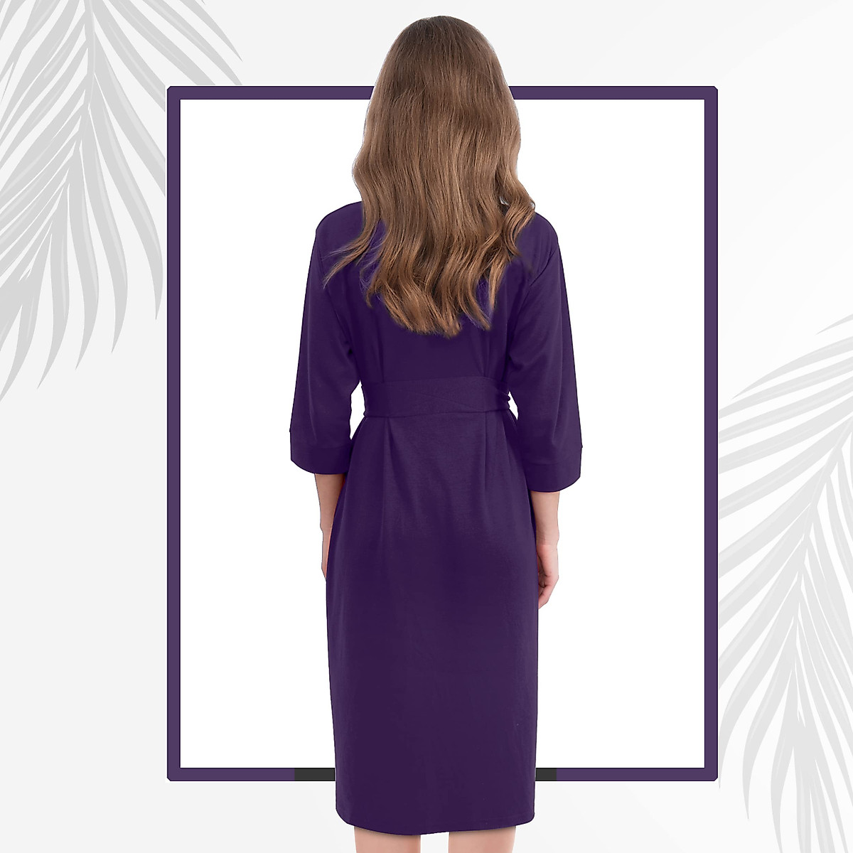 NY Threads Women's Robe Long Knit Bathrobe 3/4 Sleeves Soft Kimono Lightweight Loungewear, XX-Large, Royal Purple