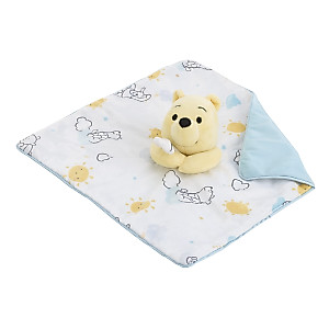 Disney Winnie The Pooh White, Yellow, and Aqua Cloud and Sun Lovey Security Blanket