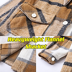 SANGTREE Mens Plaid Flannel Shirt Jacket Long Sleeve Button Down Shacket, Khaki Plaid, Small