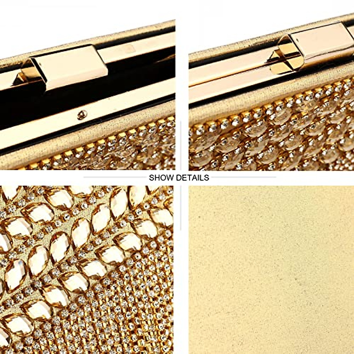 Clutch Purse for Women - Rhinestone Evening Handbag - Crystal Crossbody Bags for Wedding Party Bridal (Gold)