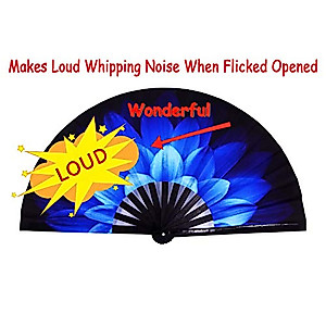 Amajiji Large Folding Fan, Rave Festival Accessories for Men/Women, Chinease/Japanese Bamboo Hand Fan, Performance Decoration Gift Dance Handheld Fan (Blue Flowers)