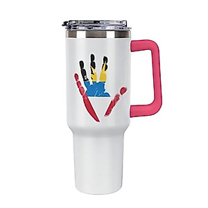 Antigua And Barbuda Flag Palm Print 40oz Water Bottle Double Wall Insulated Tumbler with Handle Leakproof Travel Mug Light Rose Red-style