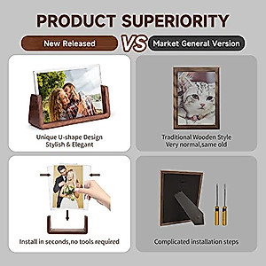 Komimaci 4x6 picture frames, Solid Rustic Wooden Photo Frames with Walnut Wood Base and High Definition Acrylic Glass Covers - 2 Pack for Tabletop or Desktop Display (4x6 inch, Horizontal + Vertical)