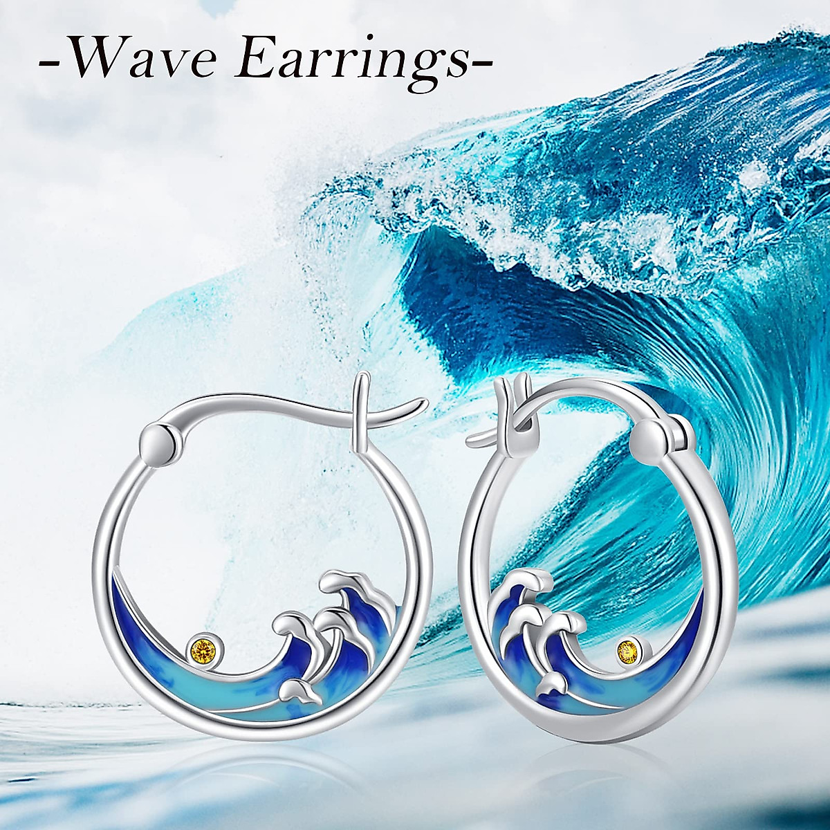 Ocean Wave Earrings 925 Sterling Silver Beach Hoop Earrings Beach Jewelry Gifts for Women Girlfriends