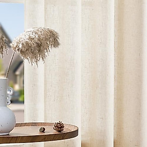 Jinchan Soft Linen Natural Curtains, 84 Inch Long, Crude Light Filtering Farmhouse Curtains for Living Room & Bedroom, Beige Back Tab Top Set 2 Panels (W50 x L84)