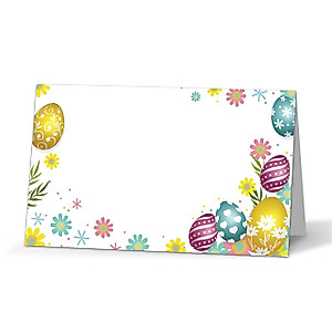 Easter Table Place Cards, Easter Eggs Seating Place Cards for Tables, Holiday Party Tent Cards, Food Tent Labels for Easter Party, Scored for Easy Folding, 25 Pack(A05)