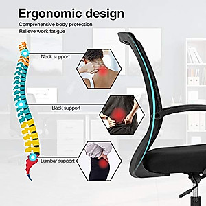 Vnewone Ergonomic Office Chair Desk Computer Mesh Executive Task Rolling Gaming Swivel Modern Adjustable with Mid Back Lumbar Support Armrest for Home Women Men, Black