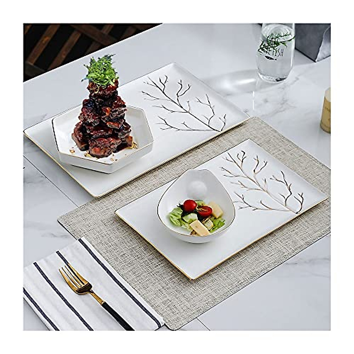 KOWMcp Dinner Plates Hotel Restaurant Home Kitchen Cold Dish Plate Ceramic Fruit Cutlery Plate (Color : F)