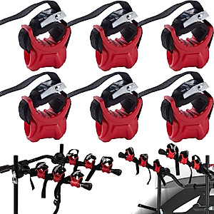 ASENDIWAY 6Pcs/Set Bike Rack Hitch Mount Bicycle Car Bike Rack Strap Replacement Cradles Cargo Carrier Spare Hooks with Rubber Straps 1-1/4"&2" Bike Rack PartsTruck Hitch Red&Black Tie-Down Straps
