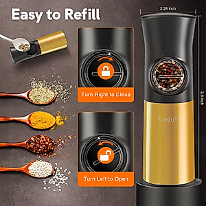 Gravity Electric Salt and Pepper Grinder Set - USB Rechargeable，Automatic Salt Pepper Mill with 5 Adjustable Coarseness, Ceramic Grinder with Bottom Cap, White LED Lights