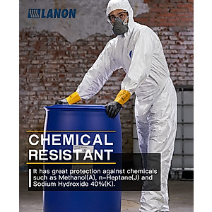 LANON PVC Chemical Gloves, Thick Rubber Work Gloves, Heavy-Duty, EN 374/388, Acid, Alkali and Oil, Non-Slip, XL