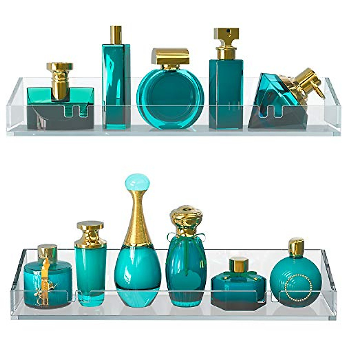 Vdomus Acrylic Bathroom Shelves 2-Pack, Wall Mounted Shower Shelve No Drilling Adhesive Thick Clear Storage & Display Shelves, Bathroom or Bedroom Organization (Upgraded)